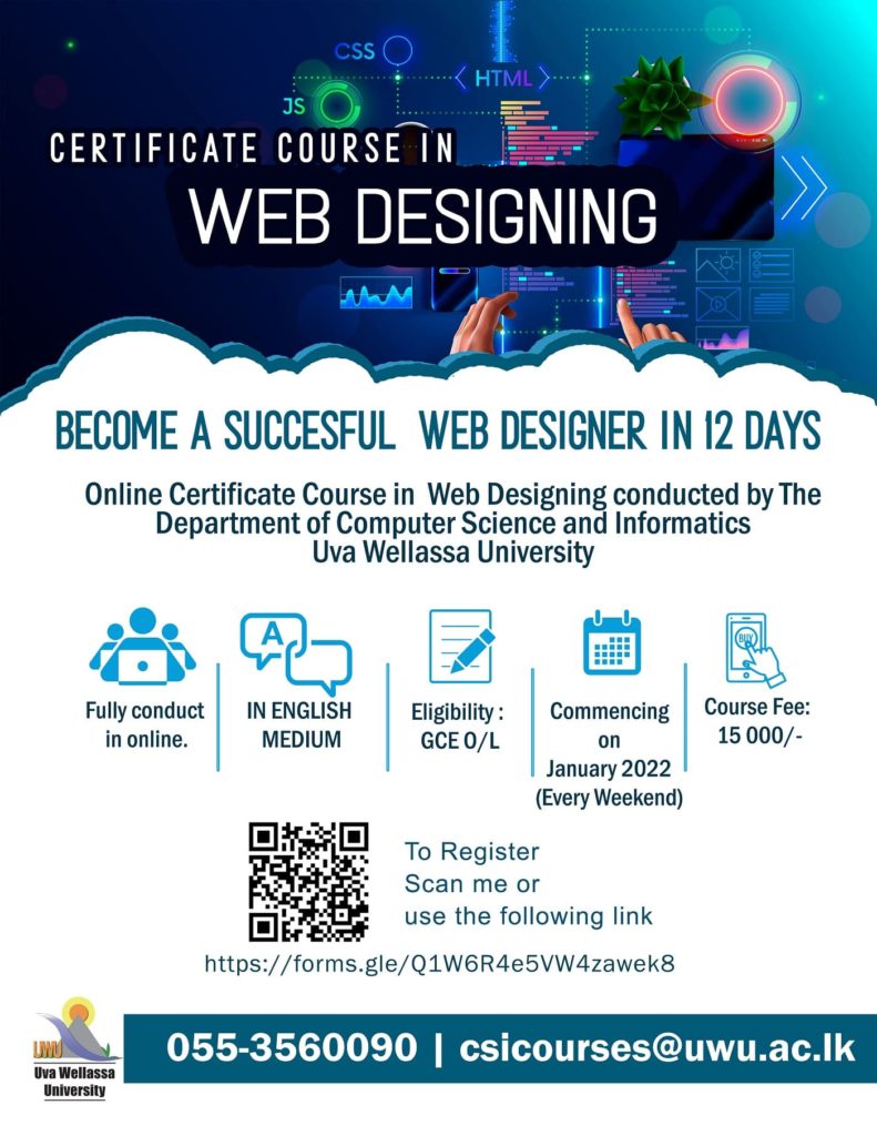 Certificate Course in Web Designing | Uva Wellassa University